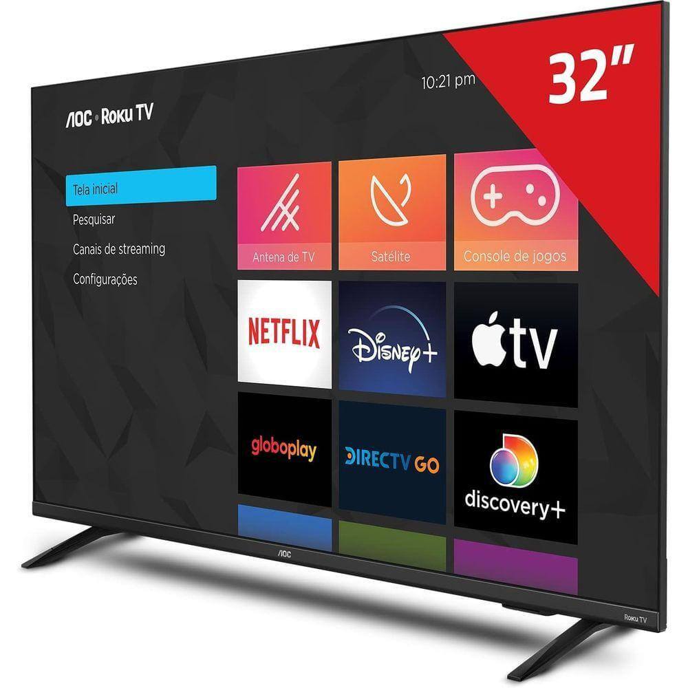 Smart tv led 32 aoc roku s5195 78g hd hdmi usb e wi fi integrado | Casas Bahia