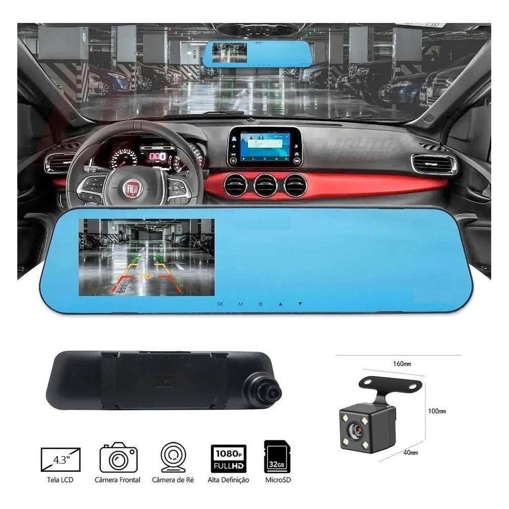 Retrovisor com camera re e frontal e kit sensor re com audio tomate ...
