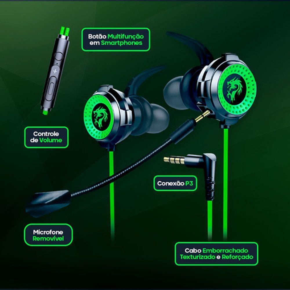 Fone ouvido com microfone com cor verde | Casas Bahia