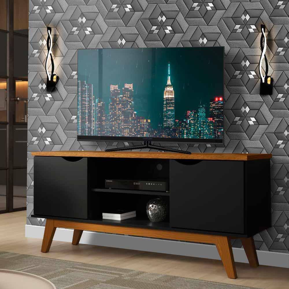 Rack sala preto acetinado cumaru prism patrimar | Casas Bahia