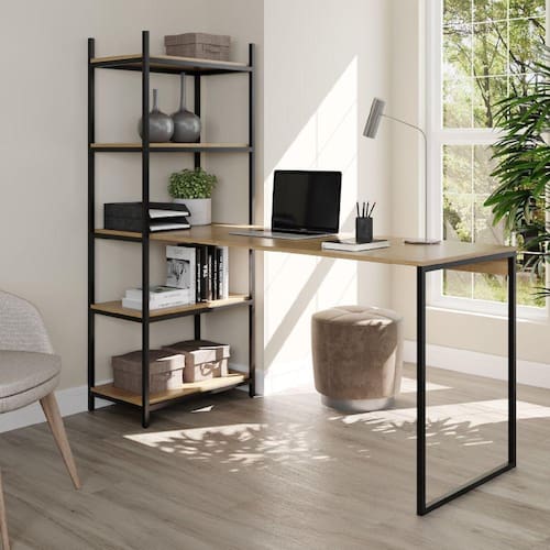 Mesa com 5 Prateleiras Alice Preto fosco/Madeirado Elmo | Casas Bahia