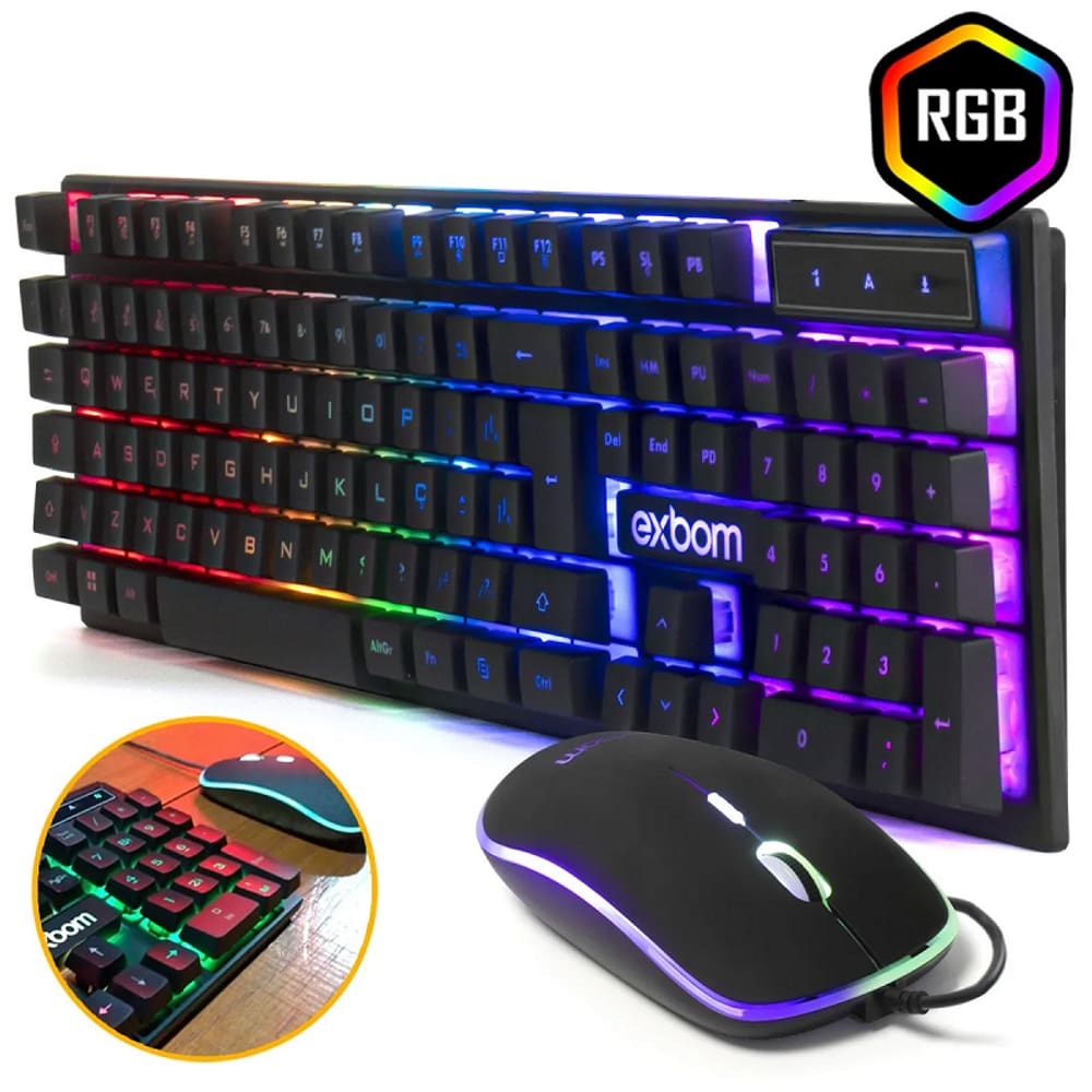 Combo teclado e mouse gamer 2400 dpi com fio e indicadores de led ...