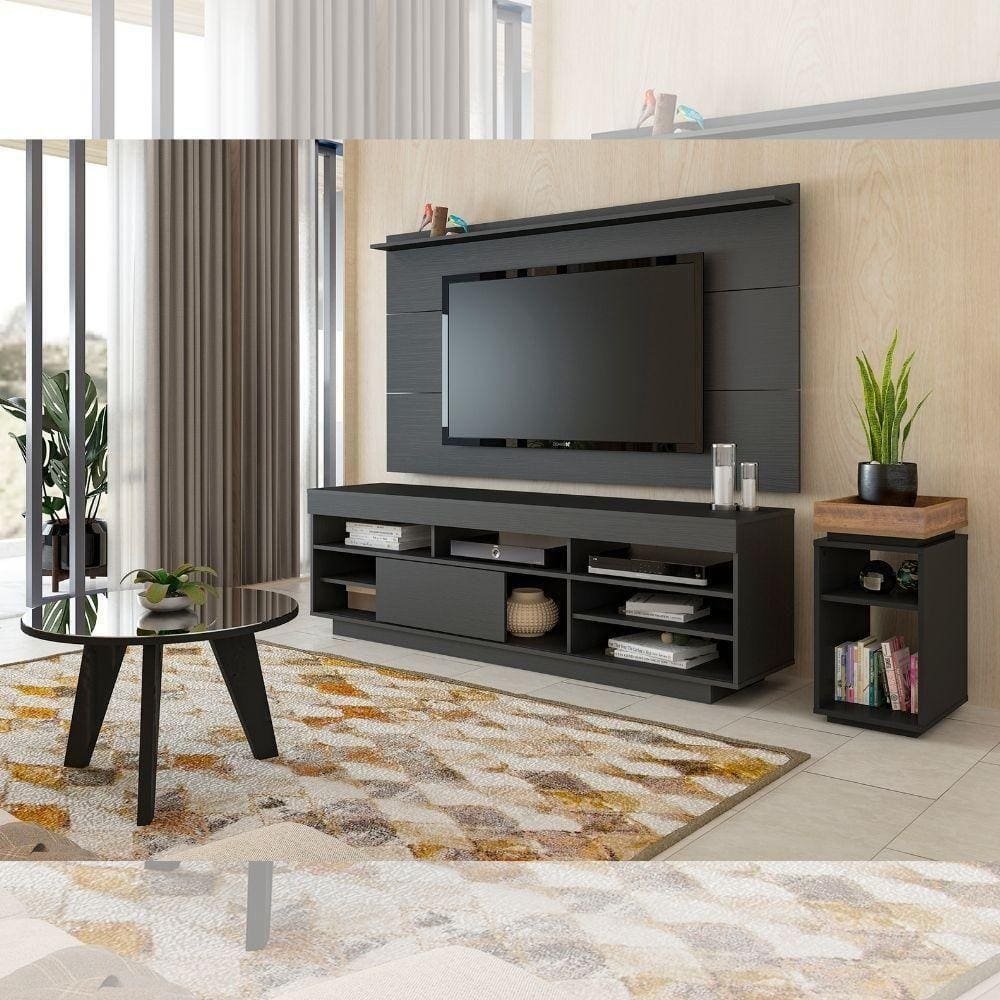 Rack sala painel preto 75 polegadas | Casas Bahia