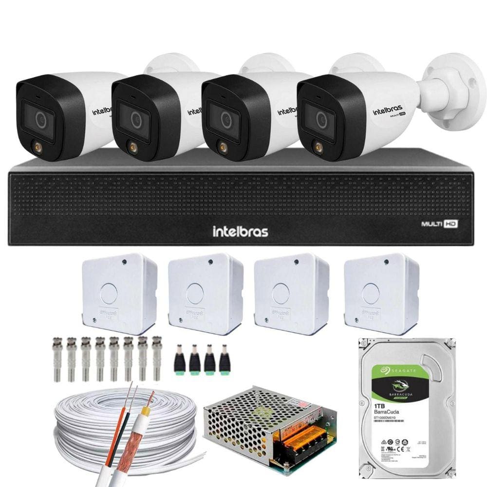 Kit completo de camera intelbras dvr 4 ch 4 camera cabo conectores hd ...
