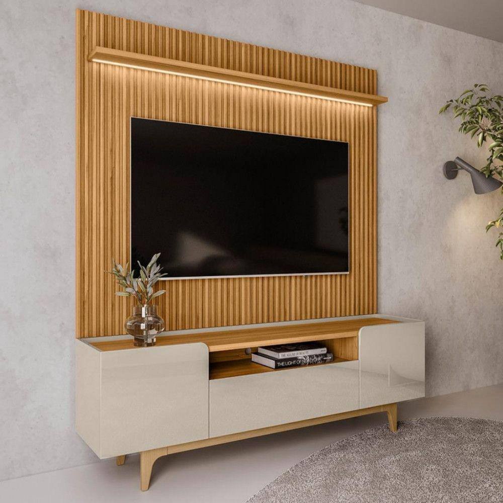 Estante Home Ripado Modulado Para TV Ate 75 Polegadas Nature Off White ...