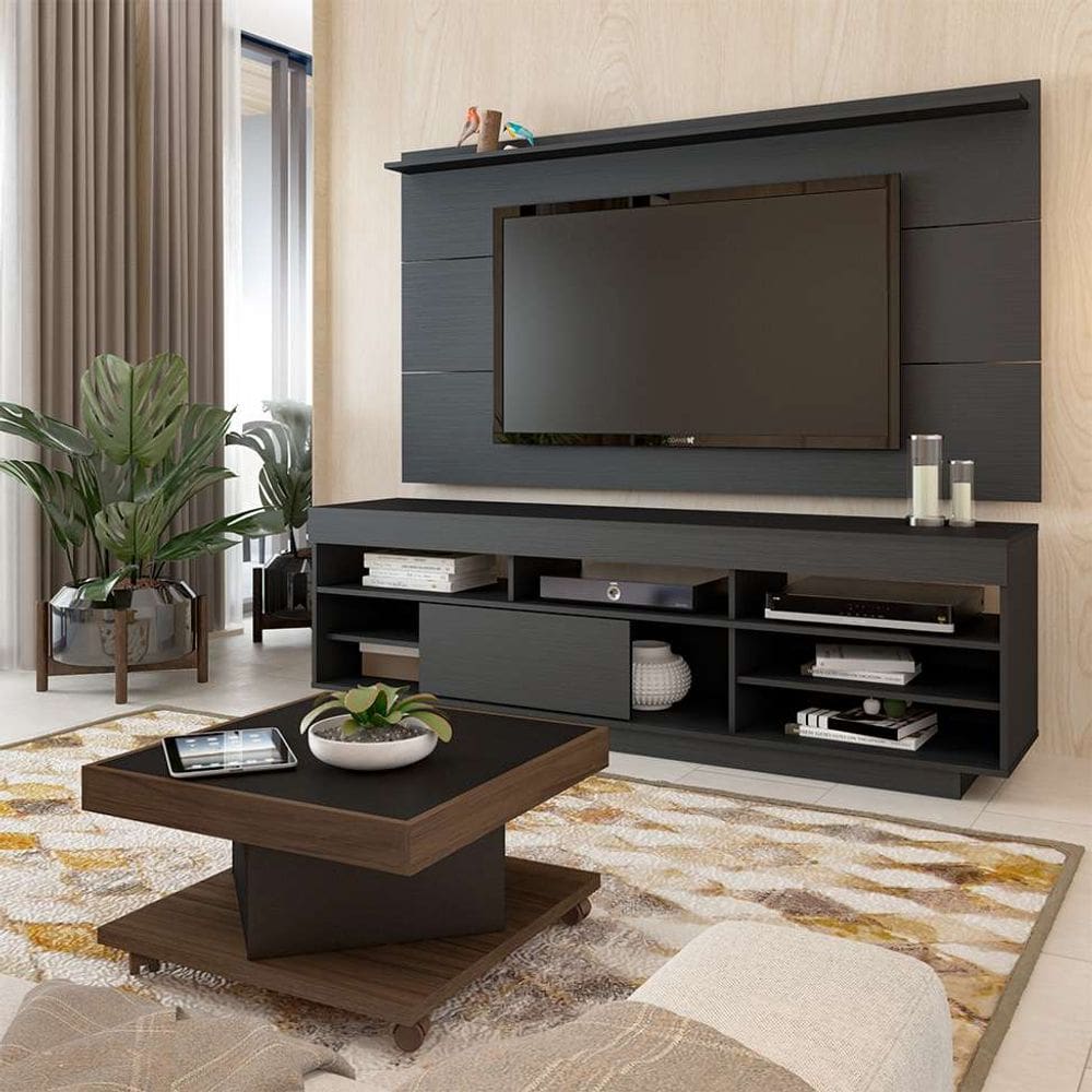 Rack mesa e painel preto | Casas Bahia