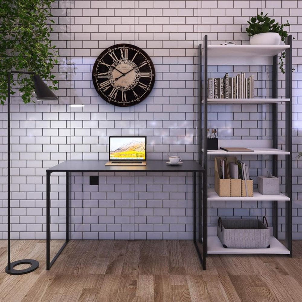 Mesa Escrivaninha Com 2 Prateleiras 120 Home Office Estudo Lamina C ...