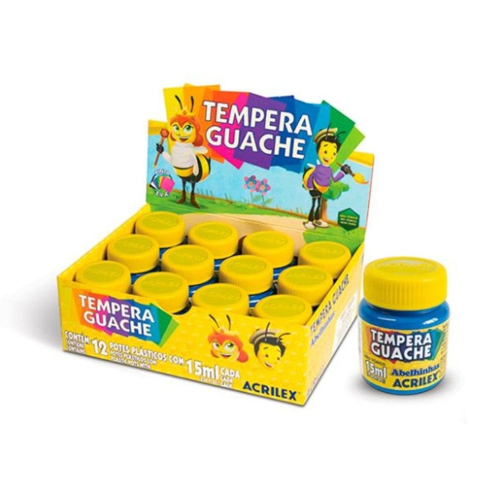 Caixa com tinta tempera guache 12 cores acrilex | Casas Bahia