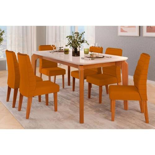 Sala de Jantar Completa Rouge Tampo Madeirado | Casas Bahia