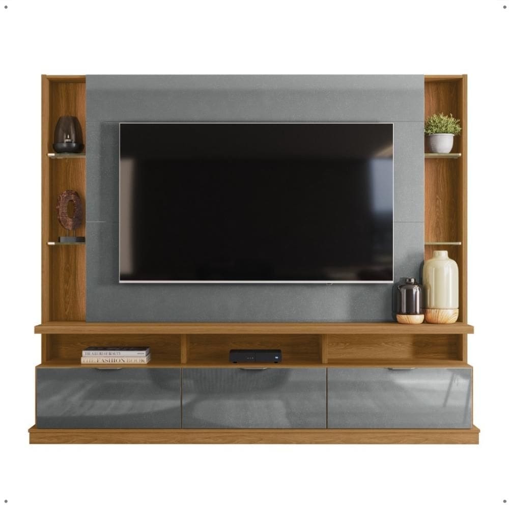 Estante rack e painel cinza | Casas Bahia