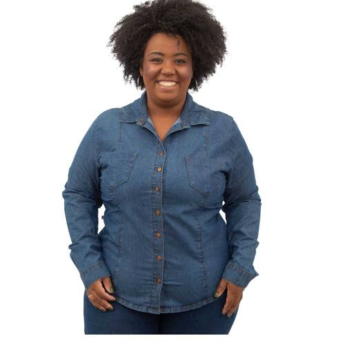Camisa Jeans Fem Plus Size com Lycra | Casas Bahia