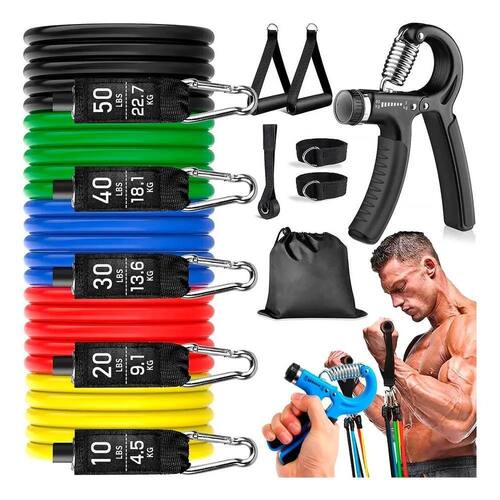 Kit 11 Elástico Academia + Handgrip Treino | Casas Bahia