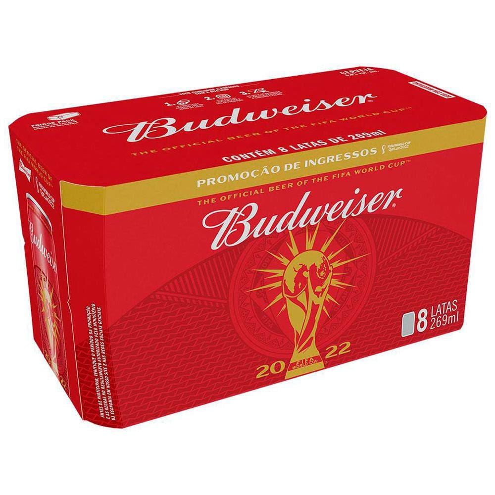 Cerveja budweiser lata 269ml 8 unidades cerveja budweiser lata 269ml 8 ...