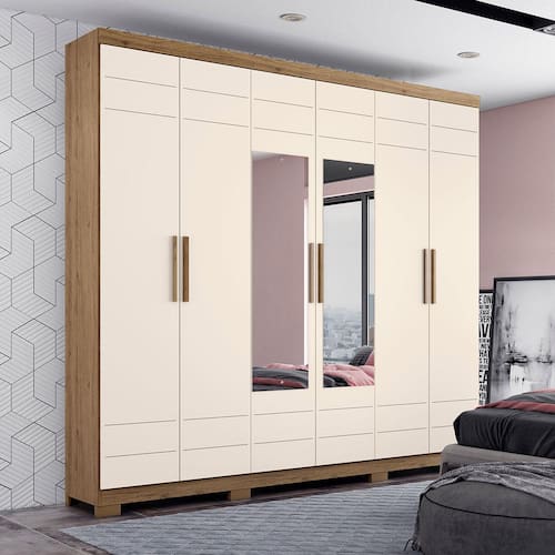 Guarda-Roupa Henn Flora com Espelho, 6 Portas e 3 Gavetas | Casas Bahia